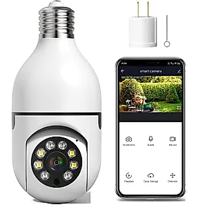 3MP Light Bulb Security Camera for Home Security, 360° WiFi Smart Light Socket Security Camera Outdoor Wireless, Lightbulb Camera with Motion Detection, Two Way Talk, Compatible with Alexa (1Pack)