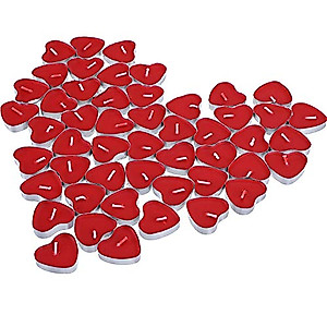 Tatuo 50 Pieces Heart Shape Candles Romantic Tealight Candles and 200 Pieces Silk Rose Petals Faux Flower Petals for Valentine's Day Festival Wedding Birthday Party (Red Candle, Red Petal)