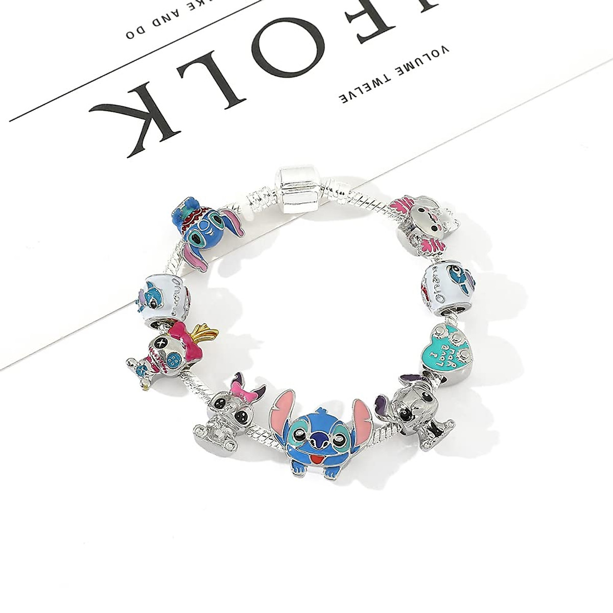 Ohana Means Family Stitch Bracelet - Charms Gift Ohana Jewelry for Women Boys Girls Stitch Lover (7.48in)