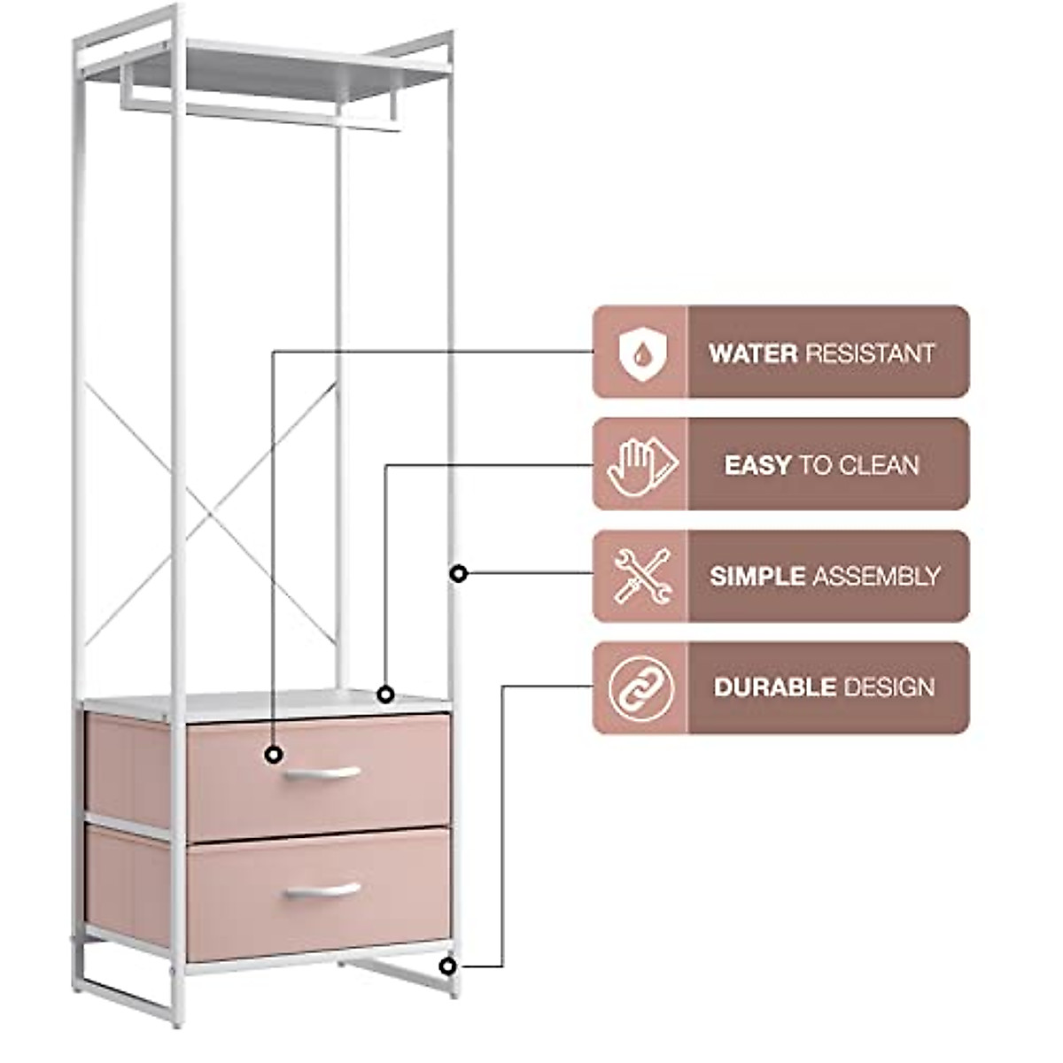 Sorbus Premium Cothing Rack with Drawers - Heavy Duty Wardrobe Closet with Metal Frame & Wooden Top - 70Inch Tall Garment Rack- Lightweight Freestanding Coat Closet - Multipurpose for Hallway, Bedroom