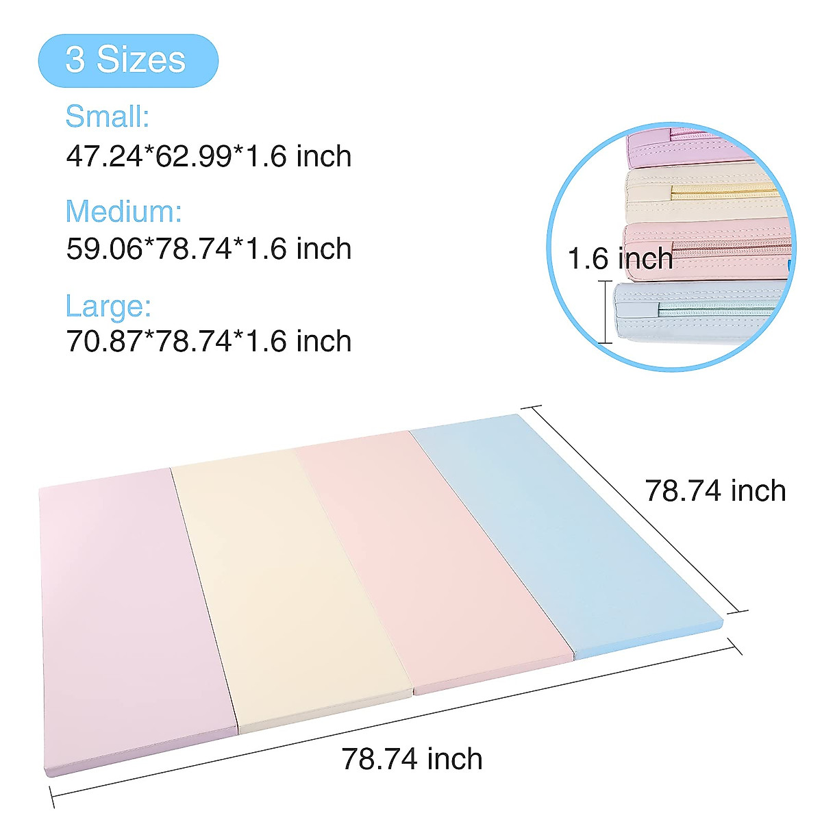 Bonrcea Baby Play Mat,Extra Large Baby Crawling mat,Non-Slip Waterproof&Foldable, Reversable Baby Floor Mat,Baby Mat Gym(1.6 Inch Thickness) (Macaron, 70.87" x78.74" x1.6")