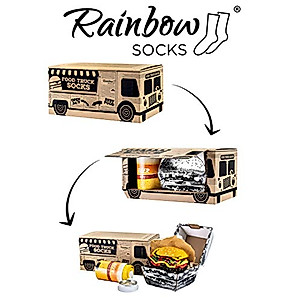 Rainbow Socks - Men Women Funny Food Truck Box - 3 Pairs - Burger Bier - Size US 5.5-9