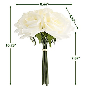 Eyamumo 7pcs Artificial Roses Flowers, Faux Silk Rose Artificial Flower, Real Touch Fake Flowers Decoration DIY for Wedding Party Home Office Decoration Dining Table Centerpiece