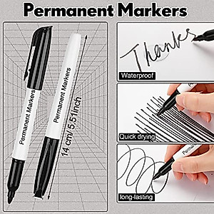 Yahenda 240 Pack Permanent Markers Bulk Black Permanent Marker Set Fine Point Marker Pens Waterproof Markers Work on Wood, Metal, Plastic, Stone, Glass