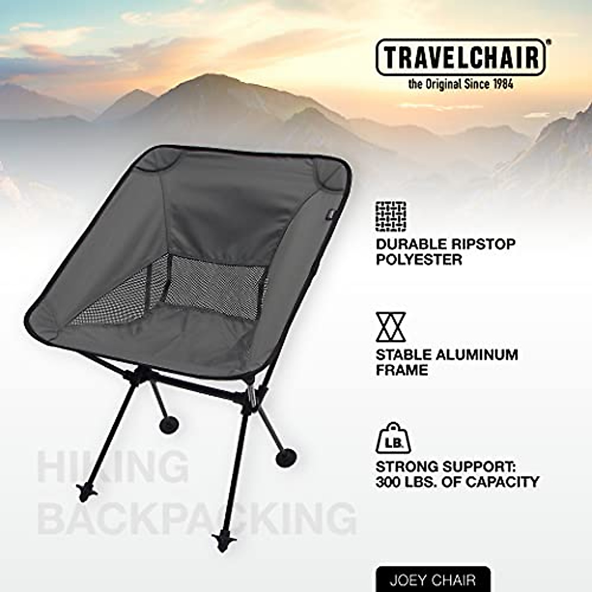 Travel Chair Joey Chair, Portable Chair for Outdoor Adventures, Compact, Foldable Chair with Quick Set-Up, Black