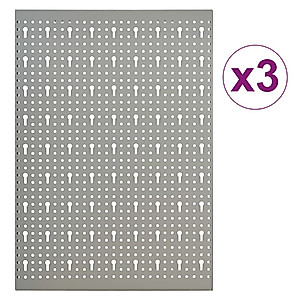 vidaXL Solid Steel Wall-mounted Peg Boards Set of 3 - Durable Workshop and Garage Tool Organizer with Perforated Panel Design, 47.2"x22.8"