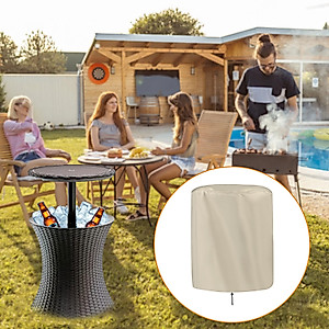 TheElves Patio Cooler Bar Table Cover Design for Keter 7.5-Gal Cool Bar Table, Outdoor Patio Round Beer Cooler Table Cover, Waterproof Barrel Cool Bar Table Cover, 21" D X 23" H, Beige