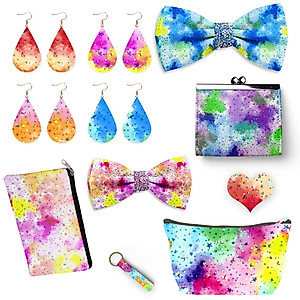 HYANG Holographic Rainbow Smudges Stars PU Faux Leather 1 Roll 12"X53"(30cmX135cm), Faux Leather Very Suitable for Crafts Making Leather Earrings, Bows, Handbag ，Sewing (Type 2)