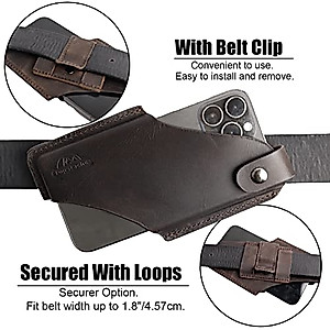 Topstache Leather Phone Holster/ Sheath with Belt Clip Loop, Magnetic Closure,Cell Phone Case/ Pouch for iPhone, Samsung,Darkbrown,Large