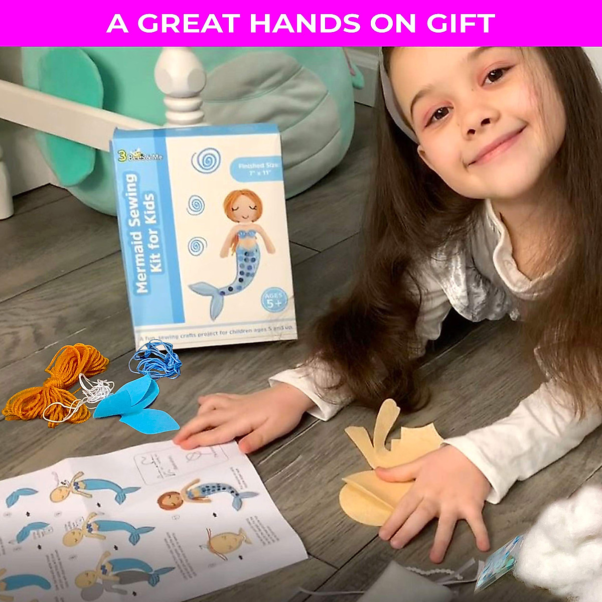 3 Bees & Me Mermaid Sewing Kit for Kids – Fun Mermaid Crafts for Girls and Boys – Complete DIY Doll Making Gift for Ages 7 to 15