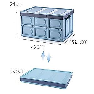 Lidded Storage Bins 2 Pack 30L Collapsible Storage Box Crates Plastic Tote Storage Box Container Stackable Folding Utility Crates for Clothes, Toy, Books ,Snack, Shoe, and Grocery Storage Bin-Blue