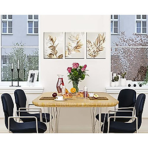 ARTINME Set of 3 Morden Gold Leaf Prints Wall Art, White Flower Gold Leaf Canvas Prints on Canvas Artwork for Dinning Room Bedroom Living Room 12 * 16 inch