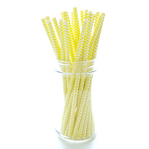 Yellow Wedding Straws, Wholesale Paper Straws, Summer BBQ Party Supplies, Lemonade Drinking Straws (75 Pack) - Yellow Striped, Polka Dot & Chevron Straws