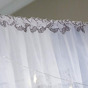 Joyreap Luxury 4 Corners Post Canopy Bed Curtains - Grey & White Cozy Drape Netting - Cute Princess Style Bedroom Decoration Accessories (59" W x 78" L, Full/Queen)