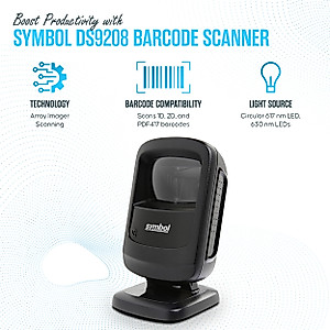 DS9208 ZEBRA Motorola Symbol Digital Handsfree 1D/2D Barcode Scanner with USB Cable and Microfiber Cleaning Cloth - High Performance Scanning, Compact Design, 1-Year Warranty, Standard Range (Renewed)