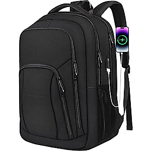 BOOEUDI Laptop Backpack 17.3 Inch TSA Friendly Large Travel Backpack for Men Women Business Carry On Backpack with USB Charging Port Anti Theft Computer Bag, Black