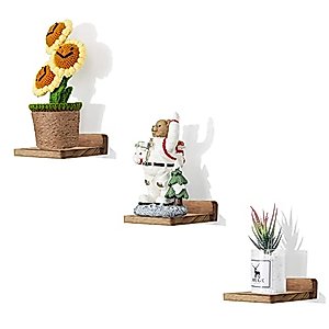 NIUBEST Small Floating Shelf,Carbonized Black,Set of 3 Small Wall Shelf for Bedroom Living Room Bathroom Kitchen Office-5x5 Inch