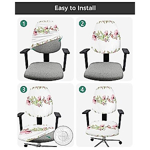 Big buy store Office Chair Cover Poppy Flower Butterfly Desk Chair Cover Stretch Elastic Universal Computer Chair Covers Colorful Plant Stretch Rotating Chair Slipcovers Protectors