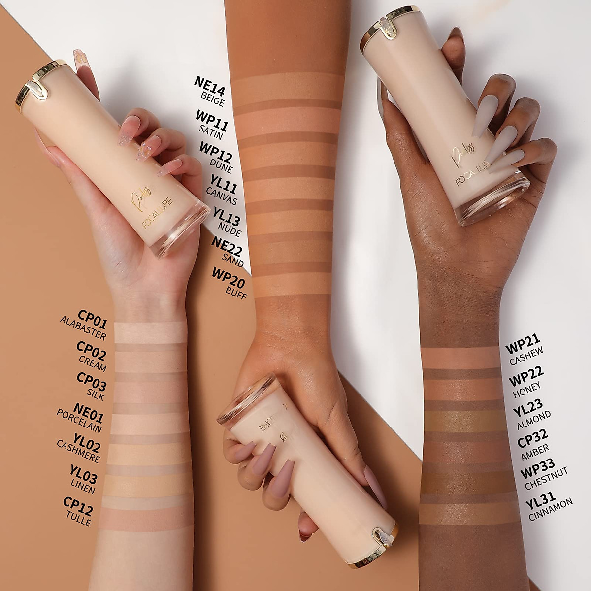 FOCALLURE PerfectBase Lasting Poreless Liquid Foundation, Medium to Full Coverage with Matte Finish, Covers Blemishes & Under-Eye Circles for All Skin Types, WP12 Dune