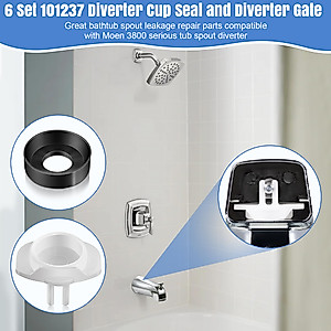 Dreyoo 6 Pack 101237 Cup Seal & Diverter Gate Compatible with 3800 Tub Spout, Tub Spout Replacement Parts for Shower Bathtub Faucet Diverter Spout