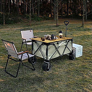 SENOSUR HOME Beach Wagon Carts Heavy Duty Foldable Collapsible with Folding Table Cargo Net White