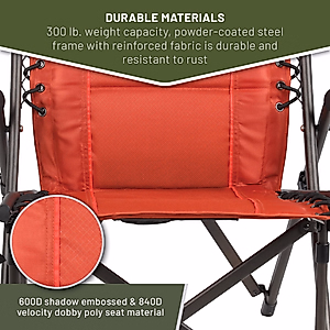 TIMBER RIDGE Bungee Folding Camping Chairs for Adults, Heavy Duty Collapsible Padded Chair with Armrests Cup Holder, Foldable Outdoor Lounge Chairs for Beach, Fishing, Lawn, Supports 300 lbs, Red