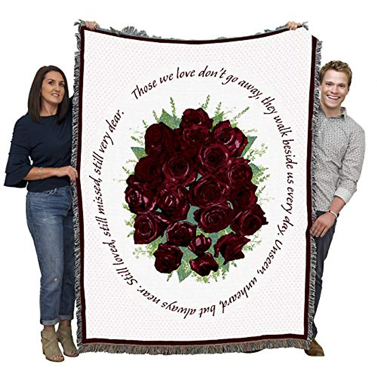 Pure Country Weavers Bundle of Red Roses Blanket - Those We Love Don't Go Away Blanket - Sympathy Bereavement Gift Tapestry Throw Woven from Cotton - Made in The USA (72x54)