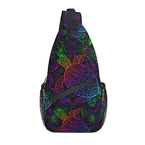 Boho Sea Turtle Mandala Sling Bag Rope Crossbody Shoulder Bags Fashion Chest Daypack For Men Women Hiking Travel Runner Biking Climbing