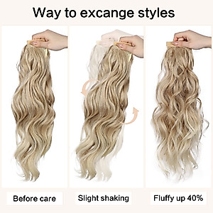 CHRSHN Wavy Ponytail Extension Wrap Around Hair Extensions Bleach Mix Ash Blonde 20 inch