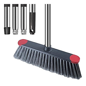 Soft Sweeping Broom, MEIBEI Multi-Surface Kitchen Broom with Stainless Steel Long Handle-57, Soft Dusting Brush Ideal for Cleaning Home, Garage, Store and Office