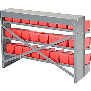 Global Industrial 3 Shelf Bench Rack, (24) 4" W Red Bins, 33x12x21