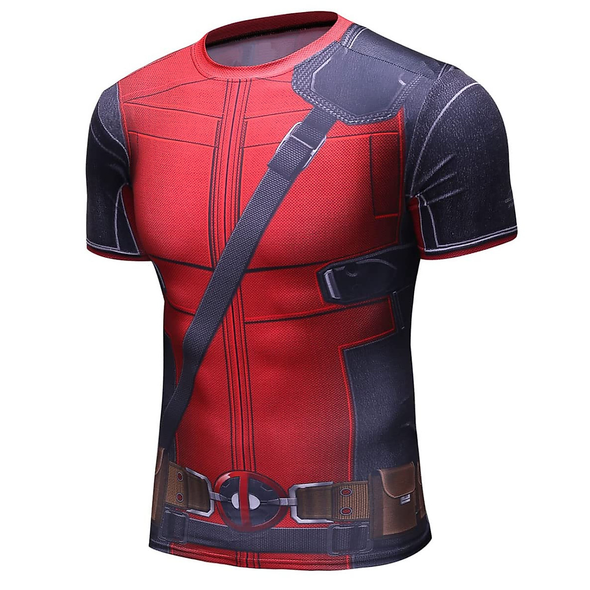 Red Plume Mens 3D Digital Printing Short Sleeve T-Shirt Outdoor Running Yoga Fitness Tight Shirt for Men Red B