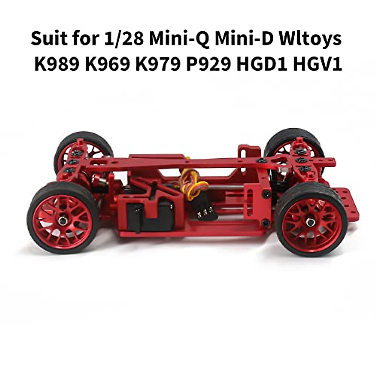 Abendor New Upgrate Mini-Q 1:28 Rc Car Frame, Aluminium Alloy & Plastic Frame Kit for 1/28 Mini-Q RC Car Frame Assembled with Wheels DIY Parts (Red)