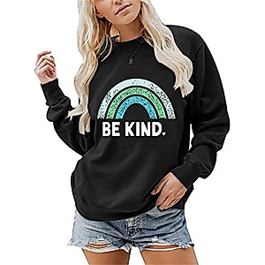 Sea Zaela Women Be Kind Oversized Sweatshirts For Woman Long Sleeve Tops Crewneack Cute Graphic Loose Fit Pullover Black Kind Medium