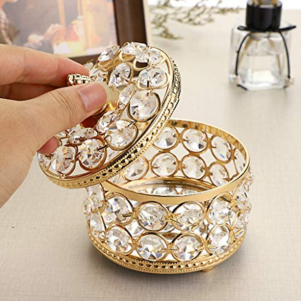 Hipiwe Crystal Mirrored Jewelry Box Jewelry Trinket Organizer Box Home Decor Ring Earrings Necklace Storage Holder Keepsake Box