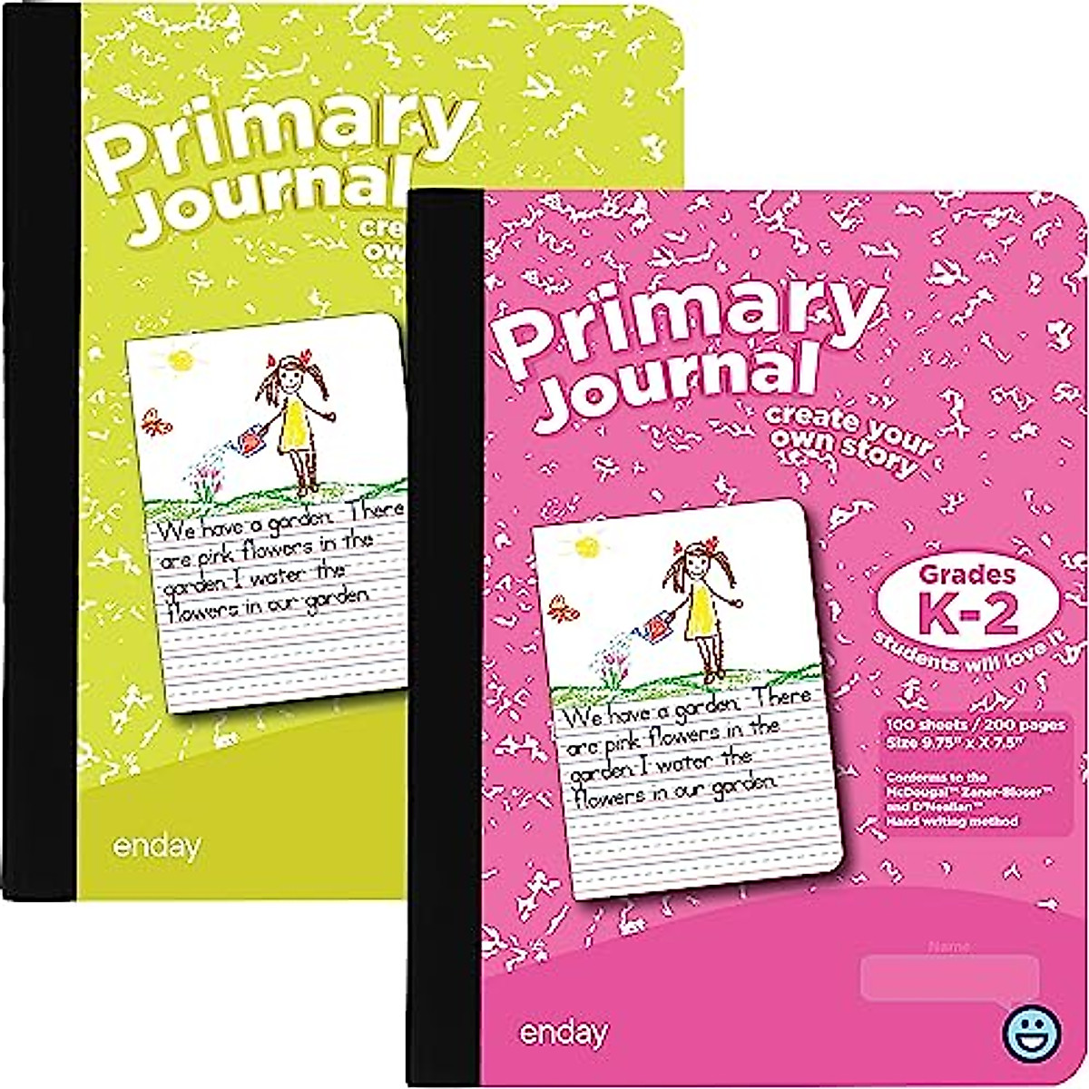 Enday Primary Journal Grades K-2, Primary Writing Journal, Half Page Ruled Primary Journal Composition Notebook for Kids, 100 Sheets kids Notebook, Pink and Yellow (2 Pack)