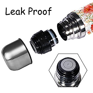 Stainless Steel Leather Vacuum Insulated Mug Flowers Thermos Water Bottle for Hot and Cold Drinks Kids Adults 16 Oz