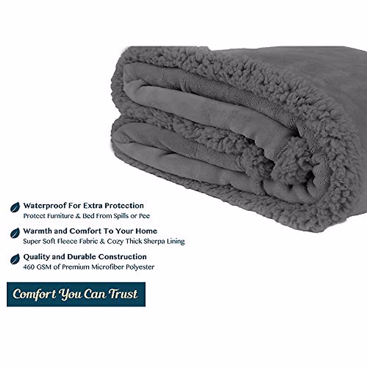 PAVILIA Waterproof Blanket for Couch, Sofa | Waterproof Dog Blanket for Large Dog, Puppy, Cat | Pet Blanket Protector | Plush Soft Warm Fuzzy Sherpa Blanket Bed Throw, Dark Grey, 60x80