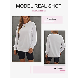 Dokotoo Womens Ladies Plus Size Cotton Basic Oversized Crewneck Long Tunic Sweatshirts for Women Long Sleeve Comfy Cozy Winter Fleece Pullover 2023 Fall Tops Casual Loose Fit Tees Shirts White M