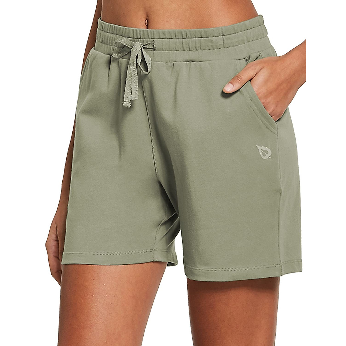 BALEAF Women's Shorts Athletic Running Workout Casual Cotton Lounge Walking Sweat Yoga Jersey Pull On Shorts Pockets Spray Green Size M