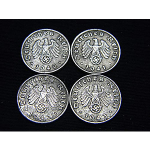 Four (4) WWII German Reichspfennig Coins Dated 1940, 1941, 1942 &1943