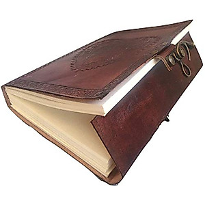 cuero Vintage Heart Embossed Leather Journal/Instagram Photo Album (Handmade Paper) - Coptic Bound with Lock Closure - Heart Journal (Brown)