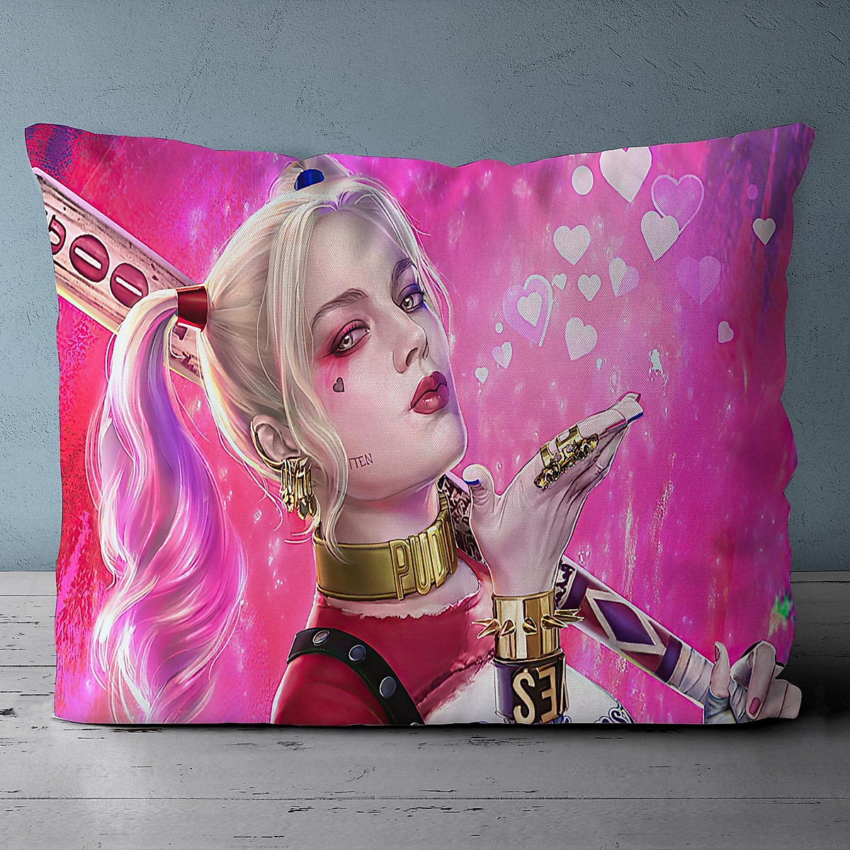 NICHIYOBI Anime Joker Girl X Team Quinn Duvet Cover 3D Bedding Comforter Cover 3 Pcs (1 Duvet Cover +2 Pillowcases) Bedding Set (02,King-104x90in+20x30in*2)