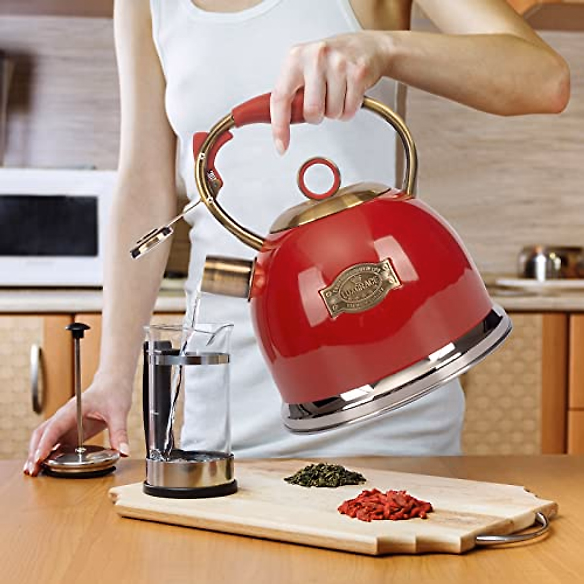 Tea Kettle, Stovetop Whistling Teapot, Stainless Steel, Black, 3.0-Quart