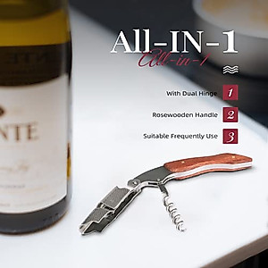 KITVINOUS Professional Waiters Corkscrew, Wine Opener with Foil Cutter & Dual Hinge, Stainless Steel Wine Key for Servers and Bartenders (Rosewood)