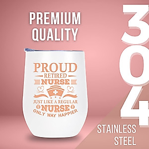 Onebttl Nurse Retirement Gifts for Women, Retirement Gifts for Women 2023, Insulated 12oz Stainless Steel Tumbler with Lid, Proud Retired Nurse Tumbler/Mug/Cup, Gift Box Included