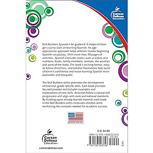 Carson Dellosa Skill Builders Grades K–5 Spanish Workbook for Kids, Spanish Vocabulary Builder for Kids Ages 5-11, Kindergarten―5th Grade Workbook, Learn Spanish Numbers, Alphabet, Vocabulary & More