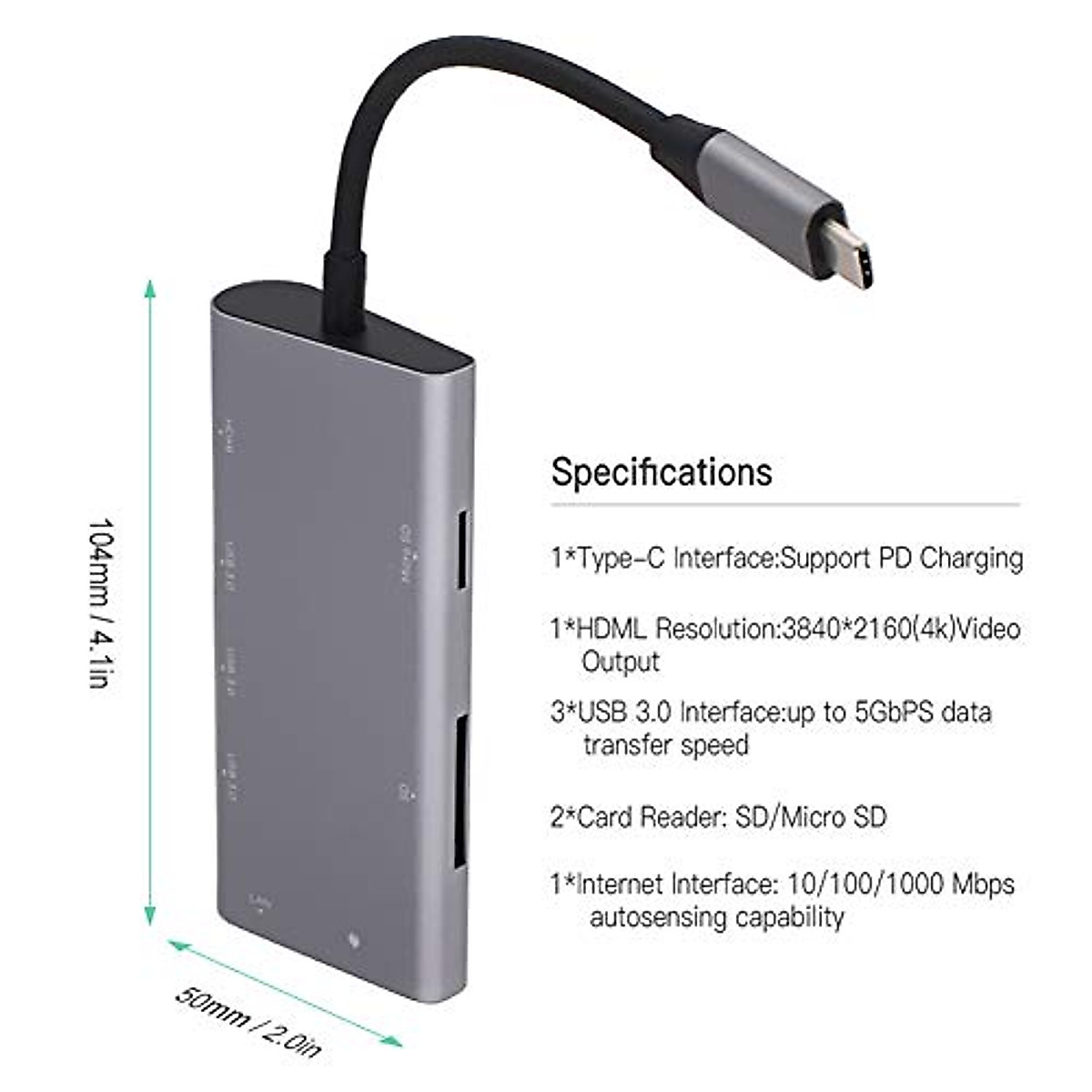 XUNMAIFHB Portable Docking Station,Type-c Turn hdmi rj45SD Eight-in-one Multi-Function Converter Notebook USB-c Docking Station Fast Transmission