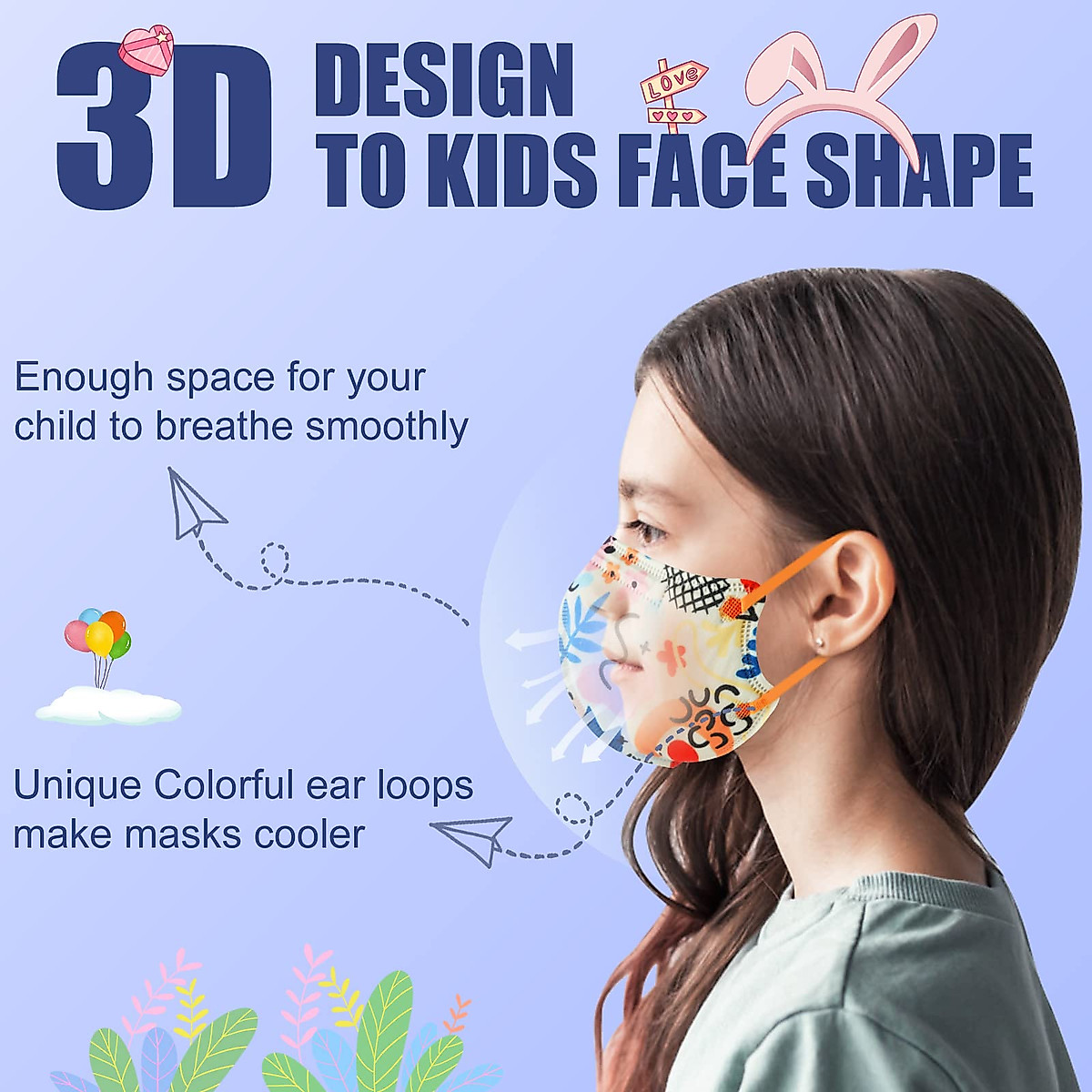Kids KN95 Face Mask, 30 Pack KN95 Mask for Kids 5 Layers face Mask with Elastic Ear Loop, Multicolor Disposable Face Masks Respirator Protection for boys girls