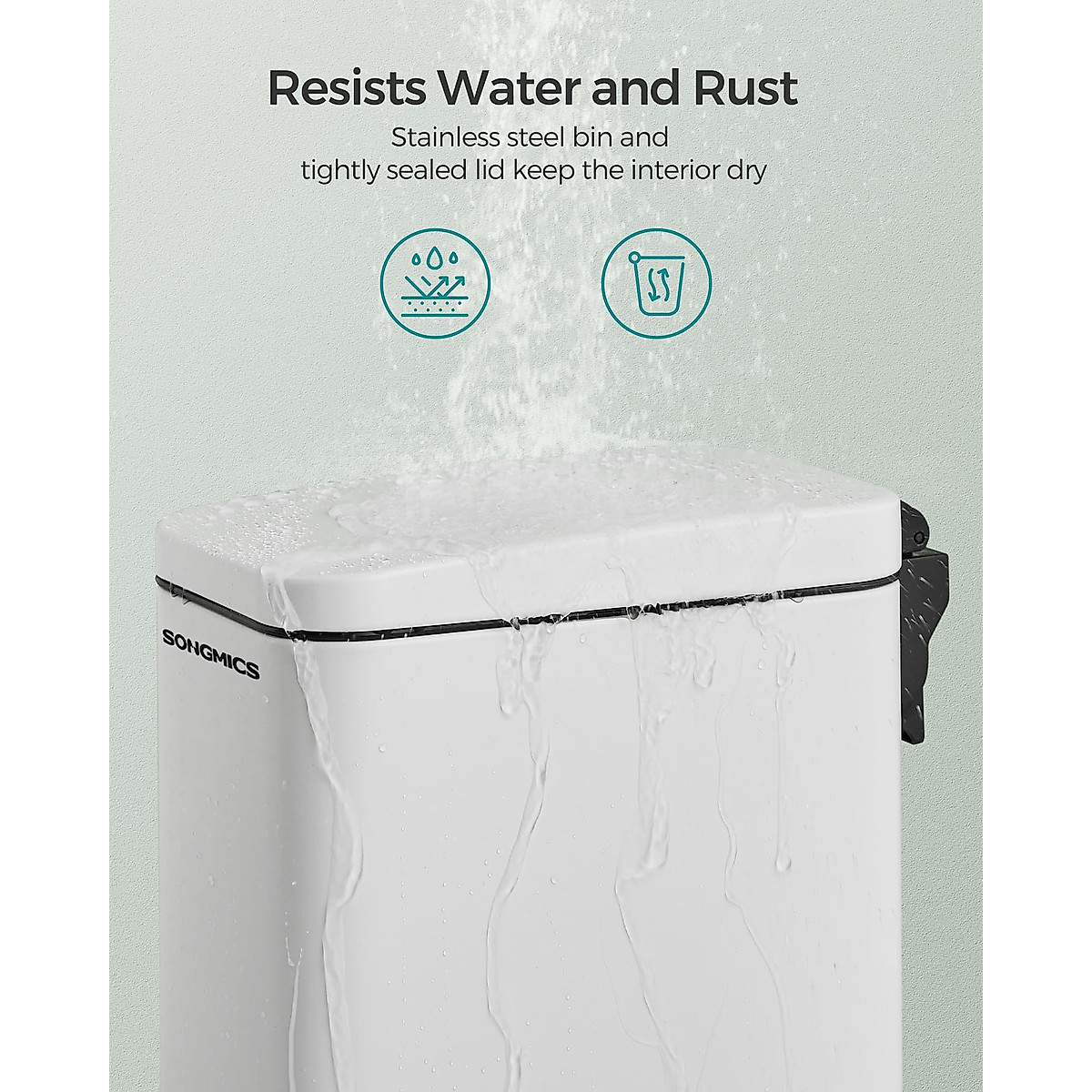 SONGMICS Bathroom Trash Can, 1.3 Gallon (5 L) Small Trash Bin with Lid, Slim for Small Spaces, Stainless Steel Garbage Can, Soft Close, White ULTB560W05